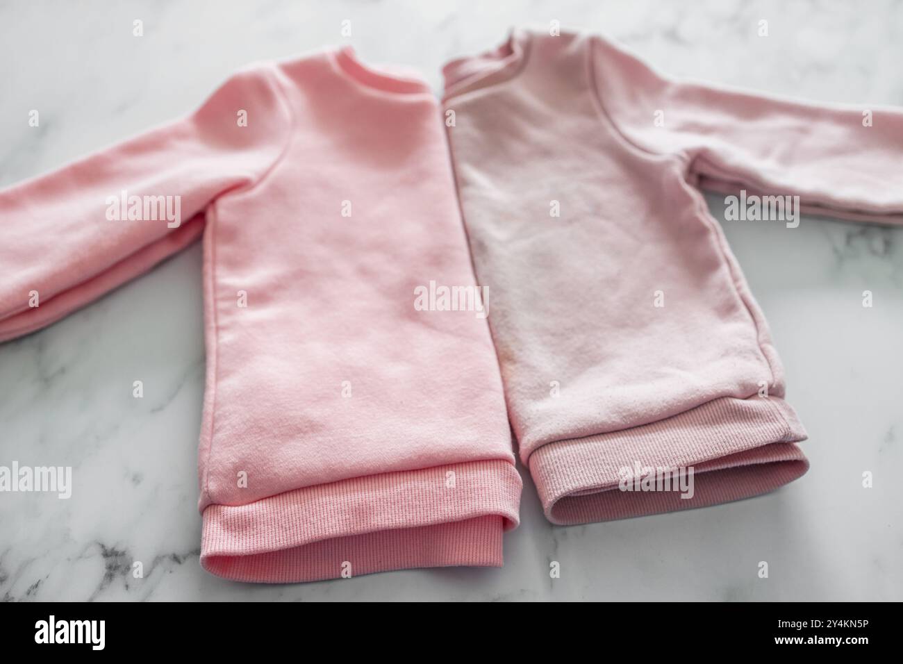 new vs old and used clothes, identical sweaters side by side one being ...