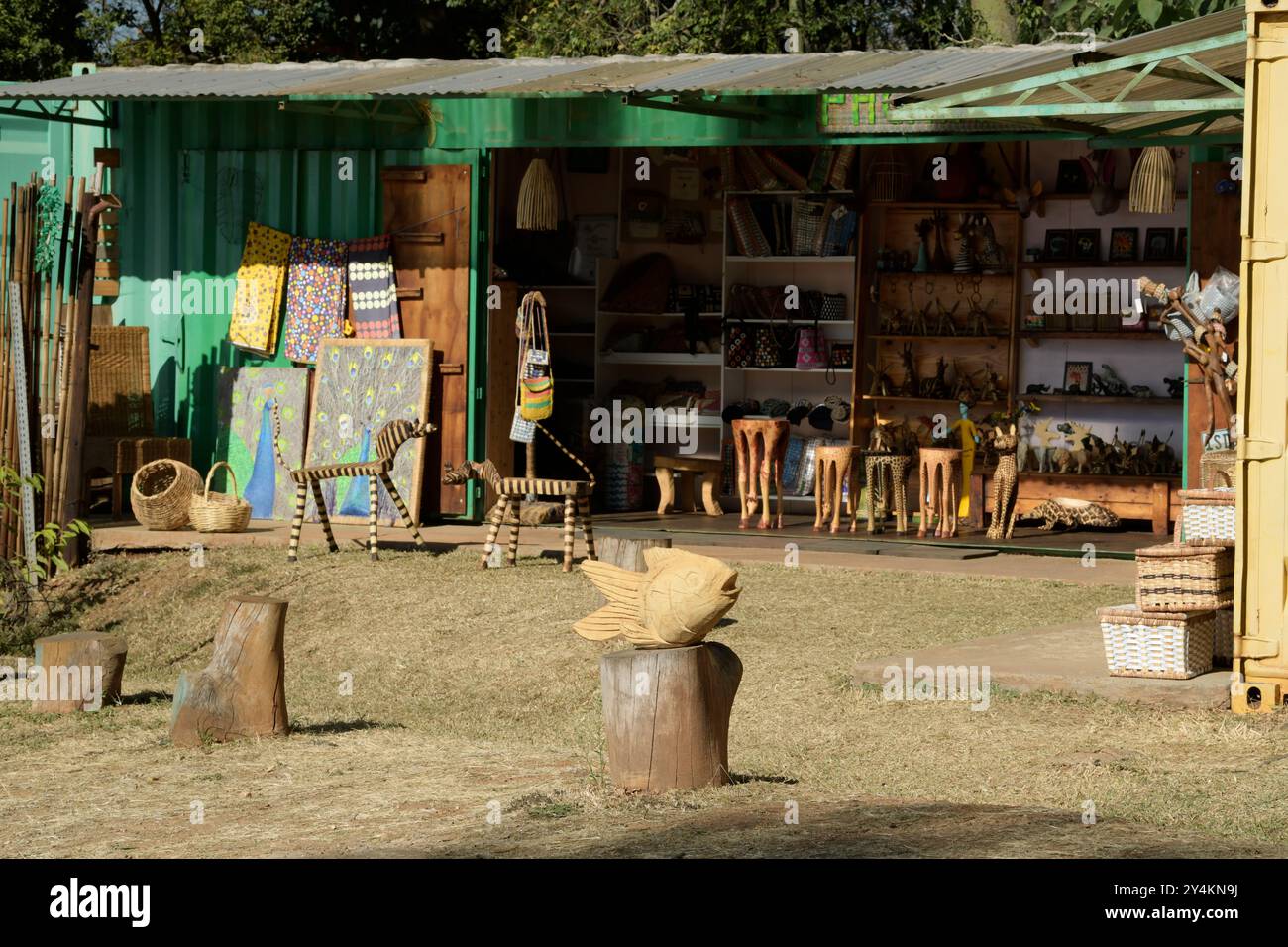 Shop selling curios, travel souvenirs for sale, traditional African art ...