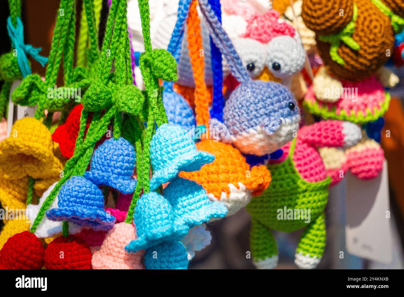 Key chains, knitted products made by hand made manually with various ...