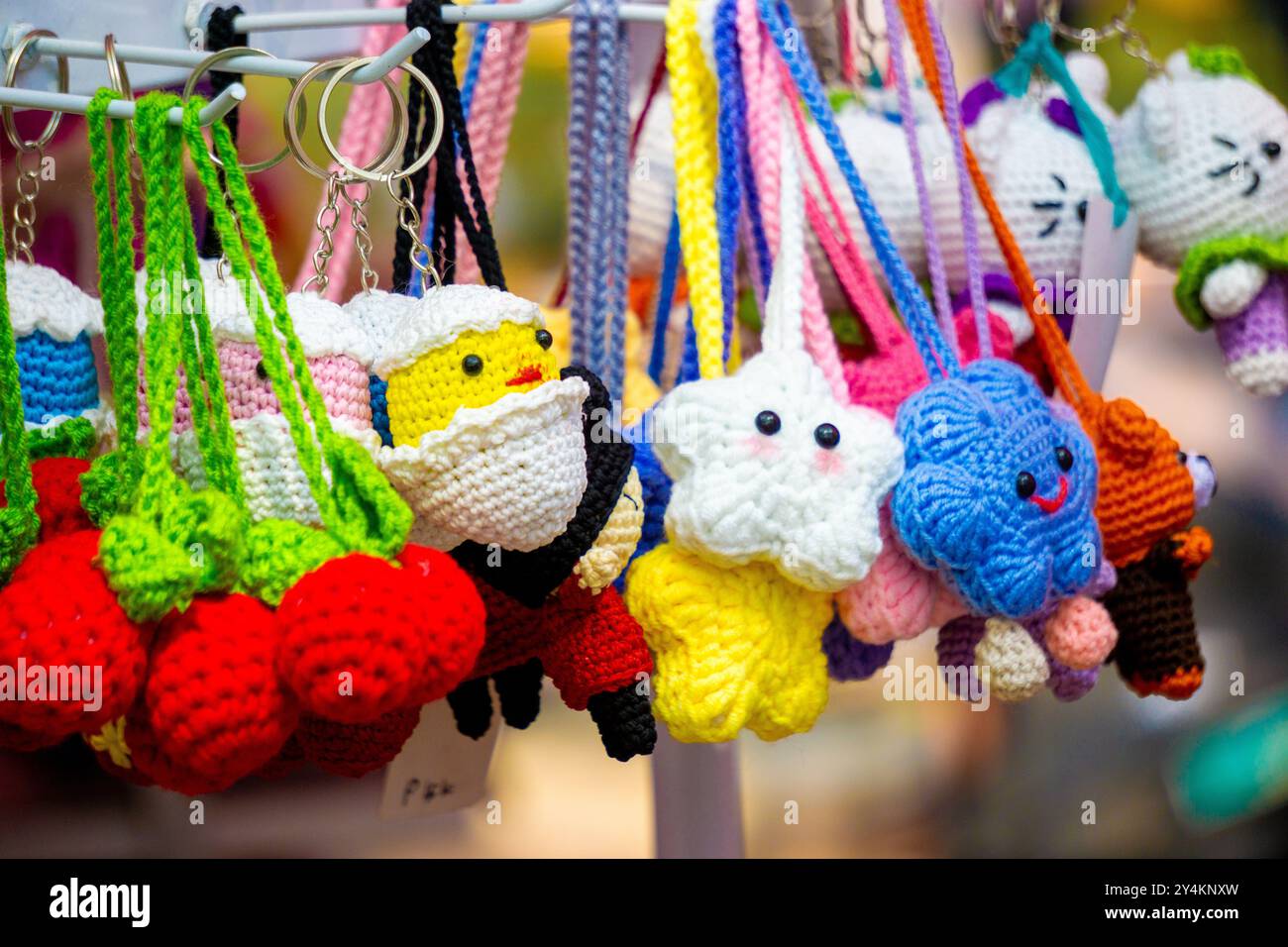 Key chains, knitted products made by hand made manually with various ...