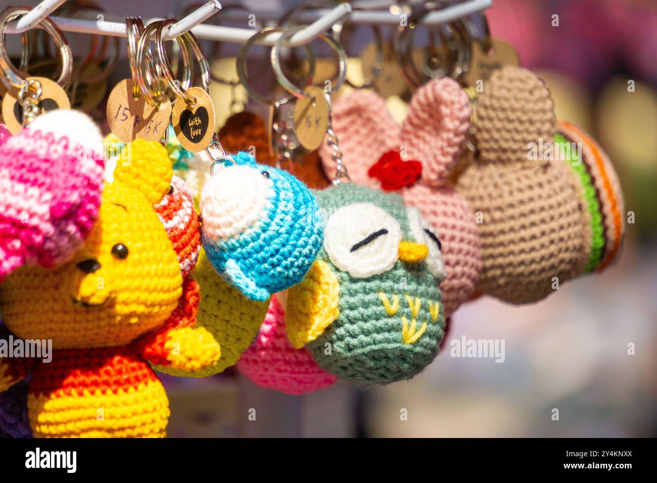 Key chains, knitted products made by hand made manually with various ...