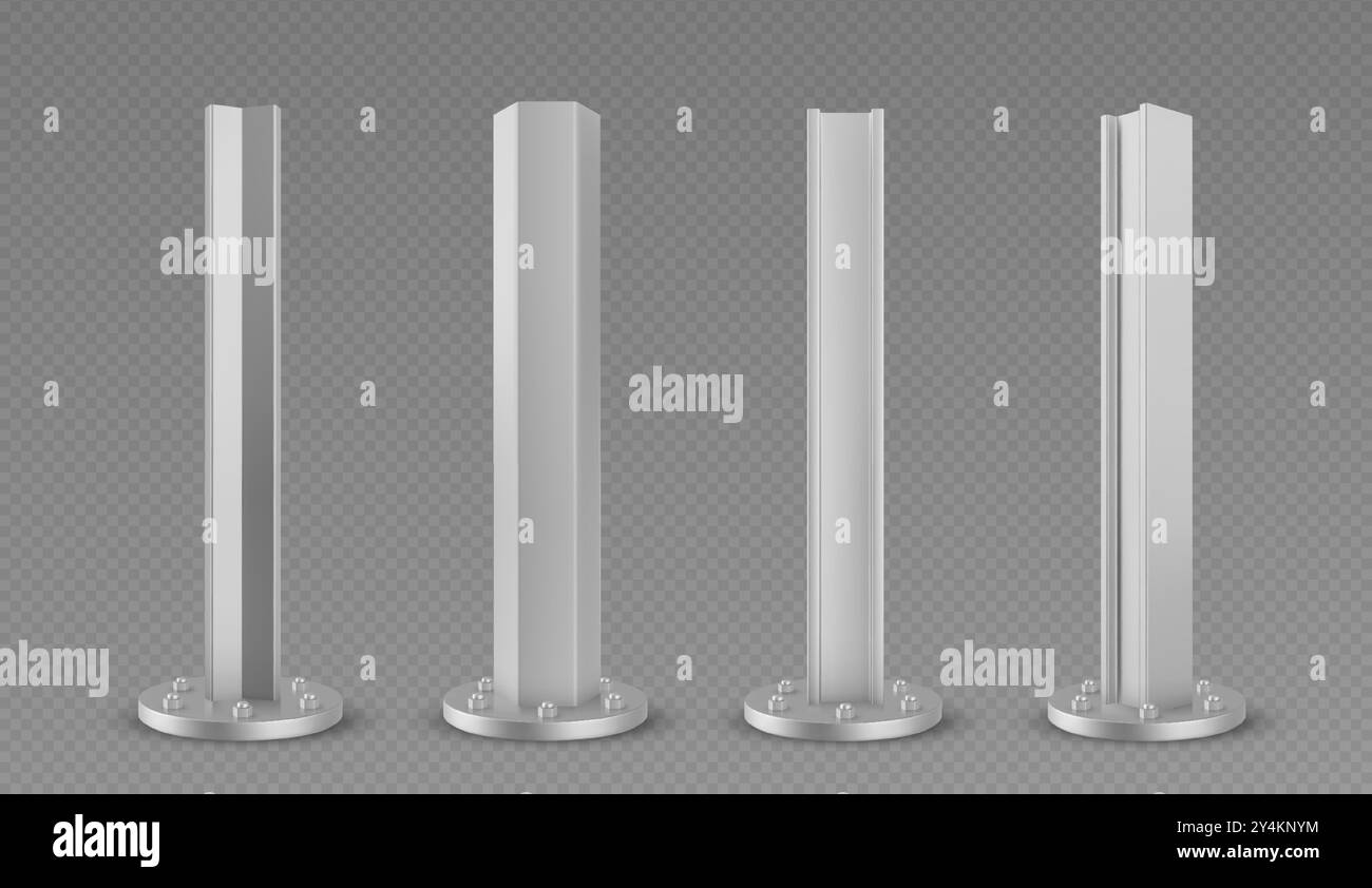 Metal poles set isolated on transparent background. Vector realistic ...