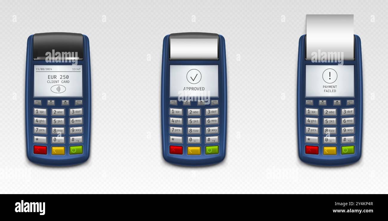 POS terminals set isolated on transparent background. Vector realistic illustration of payment ...