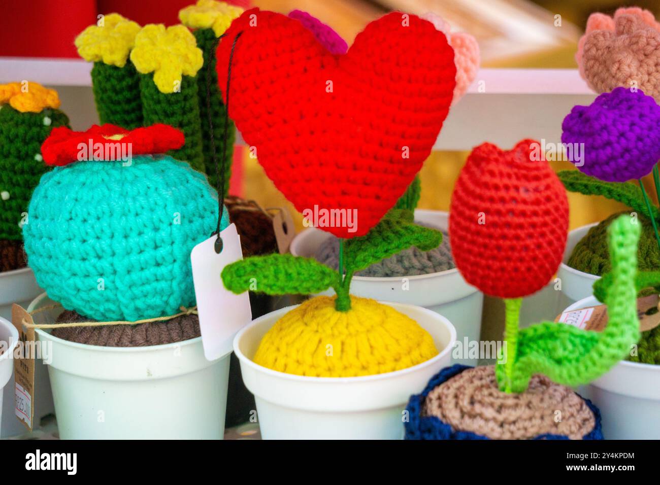 Various flowers, knitted products made by hand made manually with ...