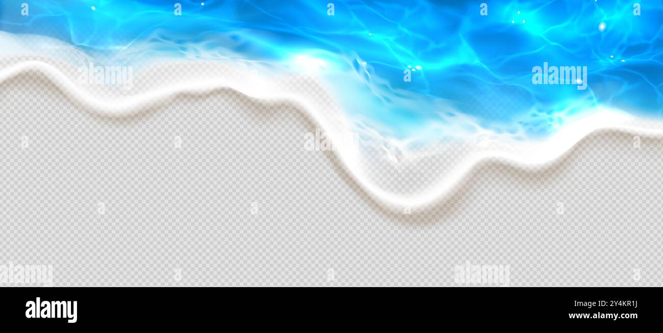 3d realistic sea beach wave top view. Foam and water aerial summer ...