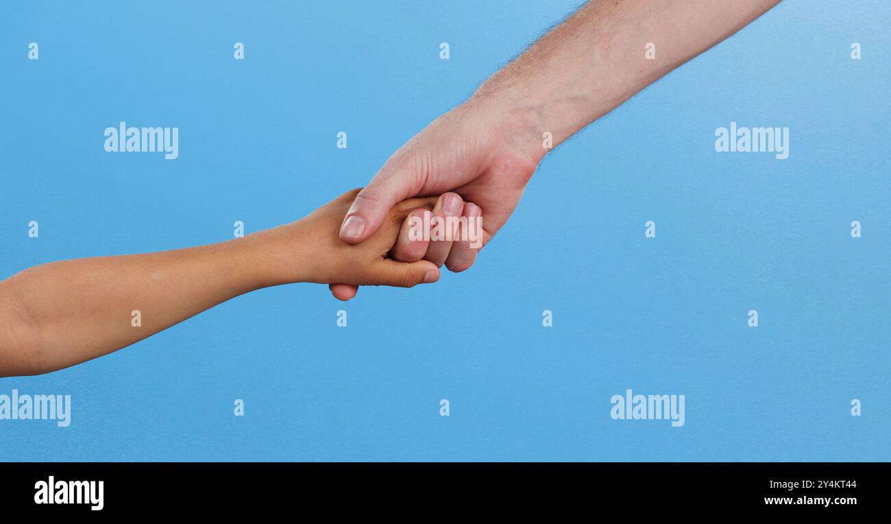 People, arms and holding hands with support in studio for teamwork ...
