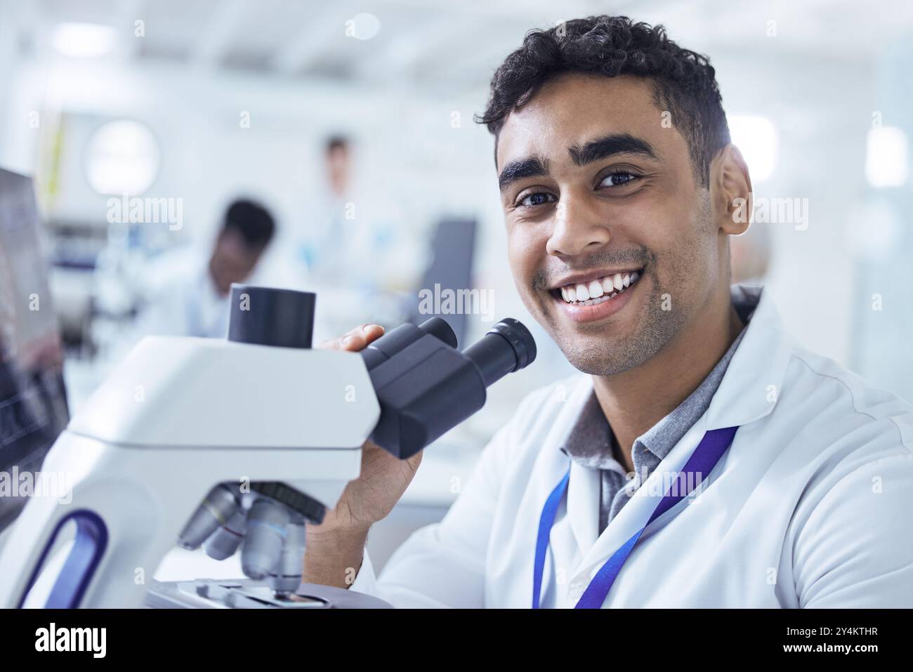 Happy scientist, portrait and medical research in chemistry lab for ...