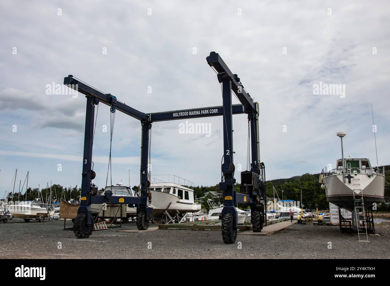 Boat lift at the marina on Refinery Road in Holyrood, Newfoundland ...