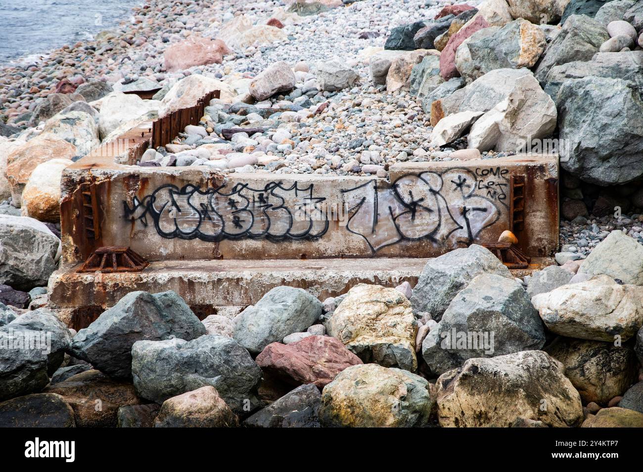 Graffiti tagged on the railway bridge remains in Seal Cove, Conception ...