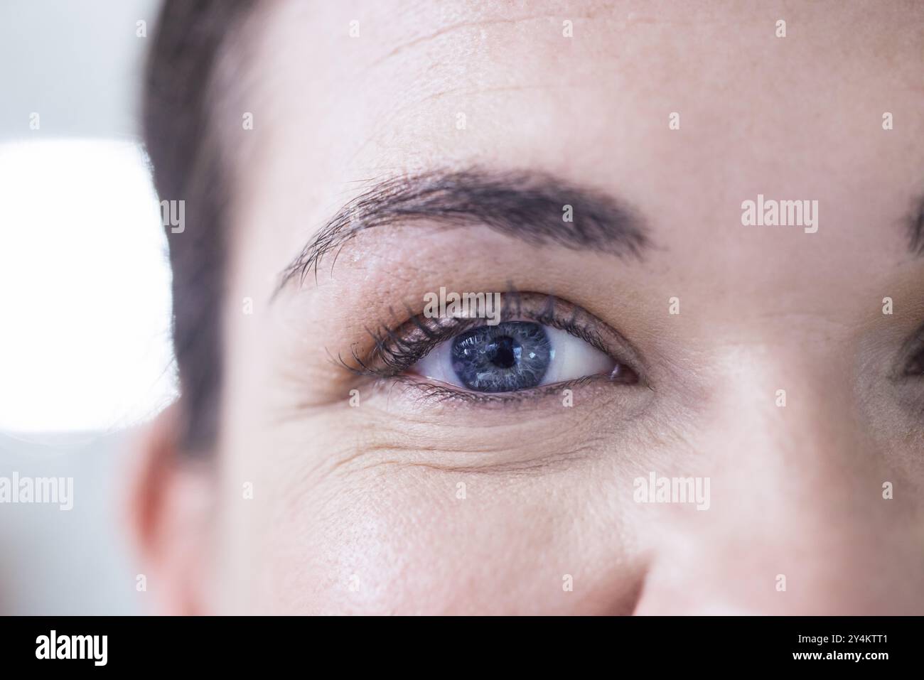 Person, eye and portrait in medical lab for optical exam, biometric ...