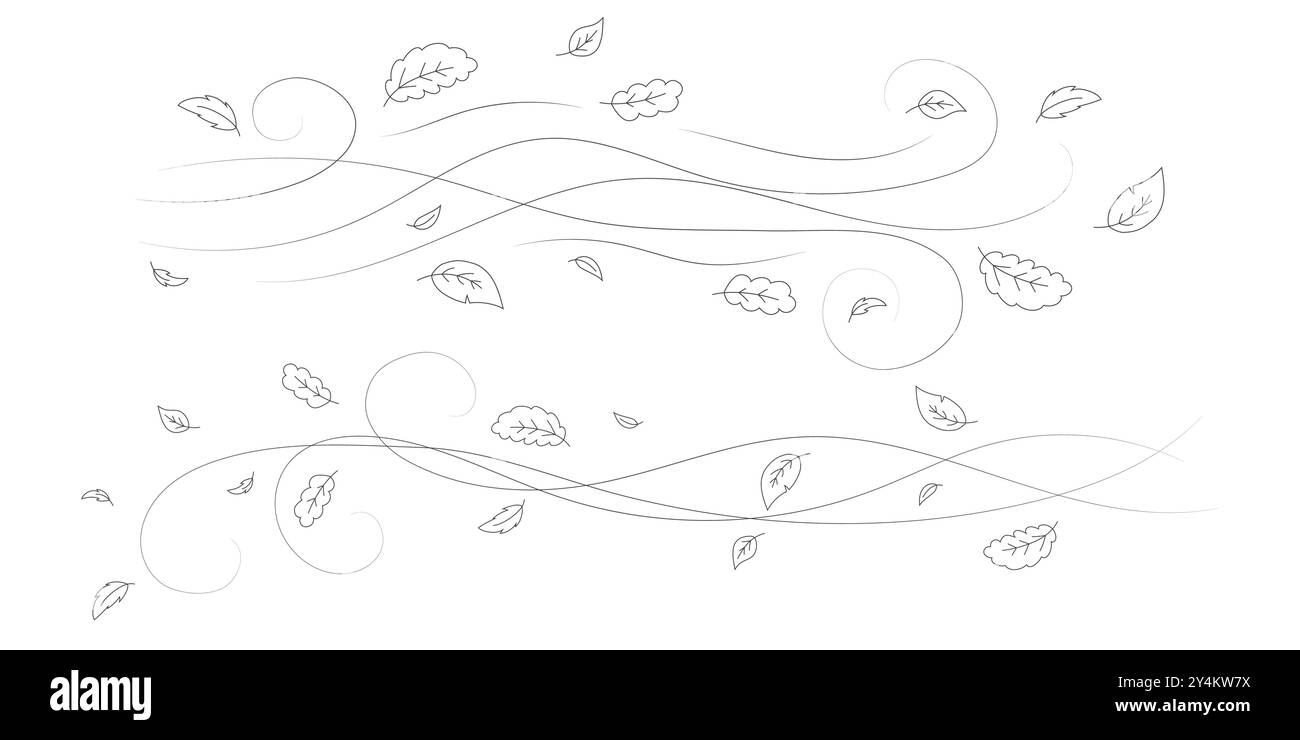Doodle autumn leaves flying in the wind. Falling season outline ...