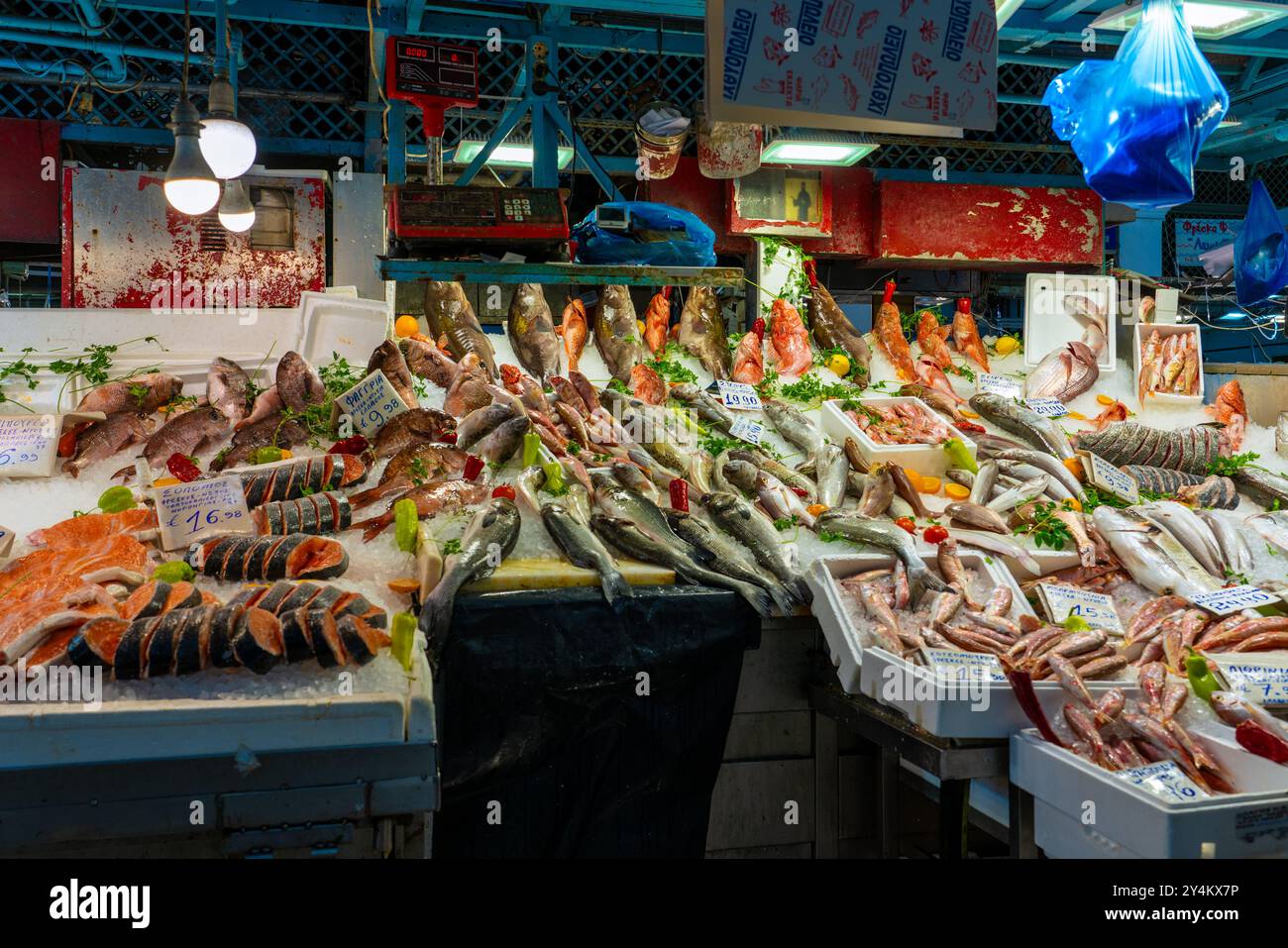 Fresh seafood being sold at Athens Central Market, a famous travel ...