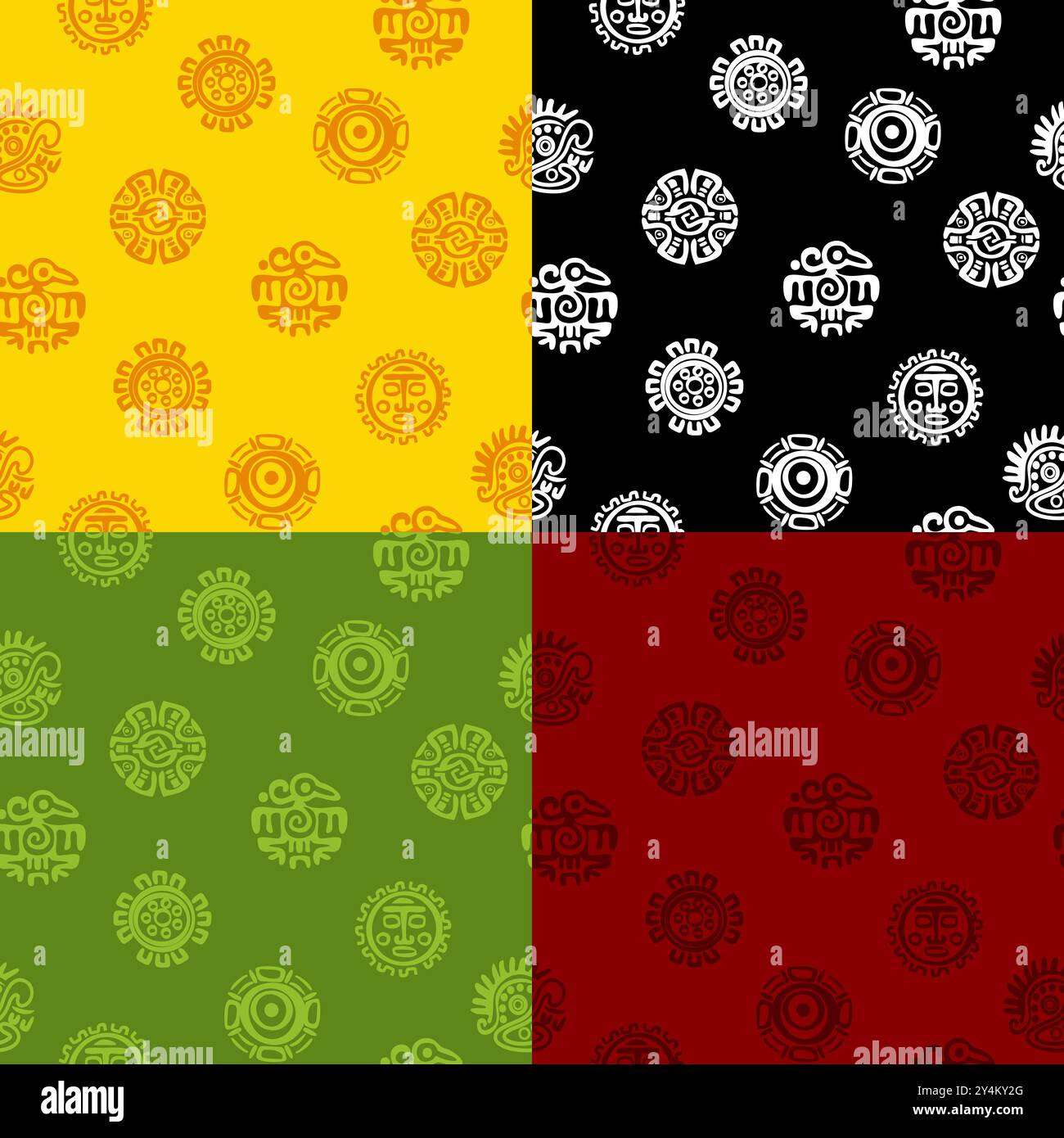 Seamless patterns with Maya or Aztec hieroglyphs. Set of Seamless ...