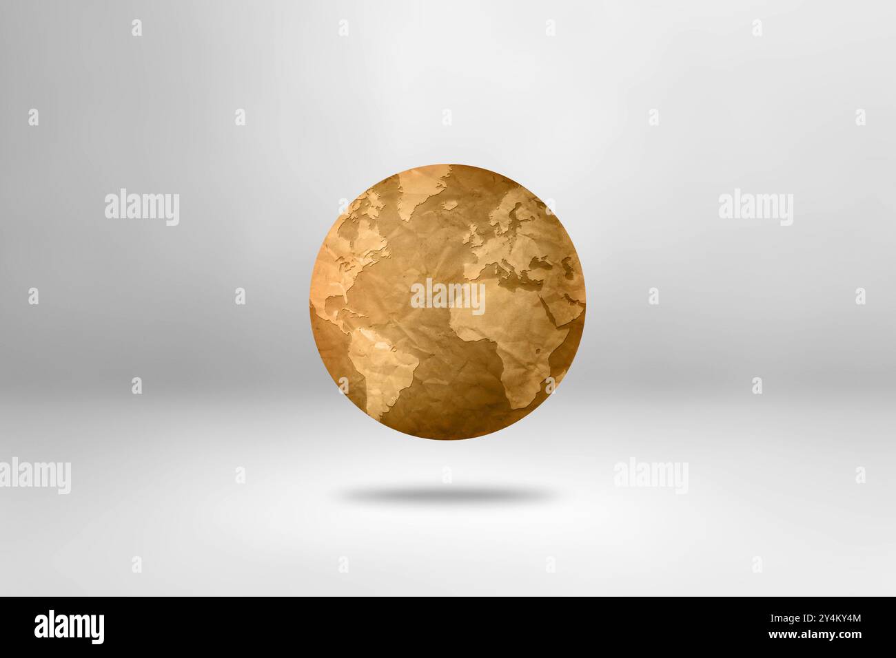 Crumpled old paper world globe isolated on white background. 3D ...