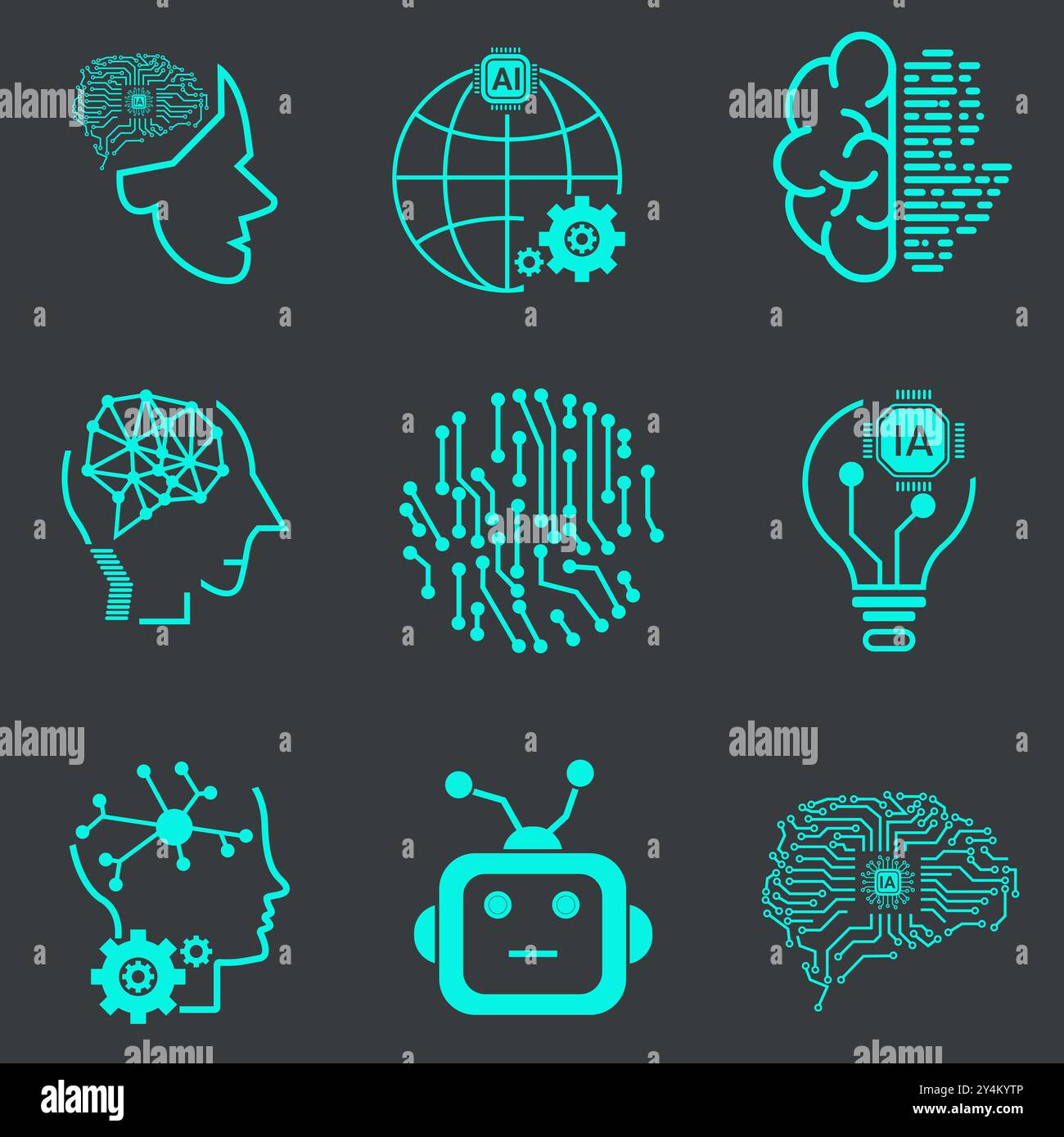 Artificial Intelligence Vector Line Icons Set. Face Recognition ...