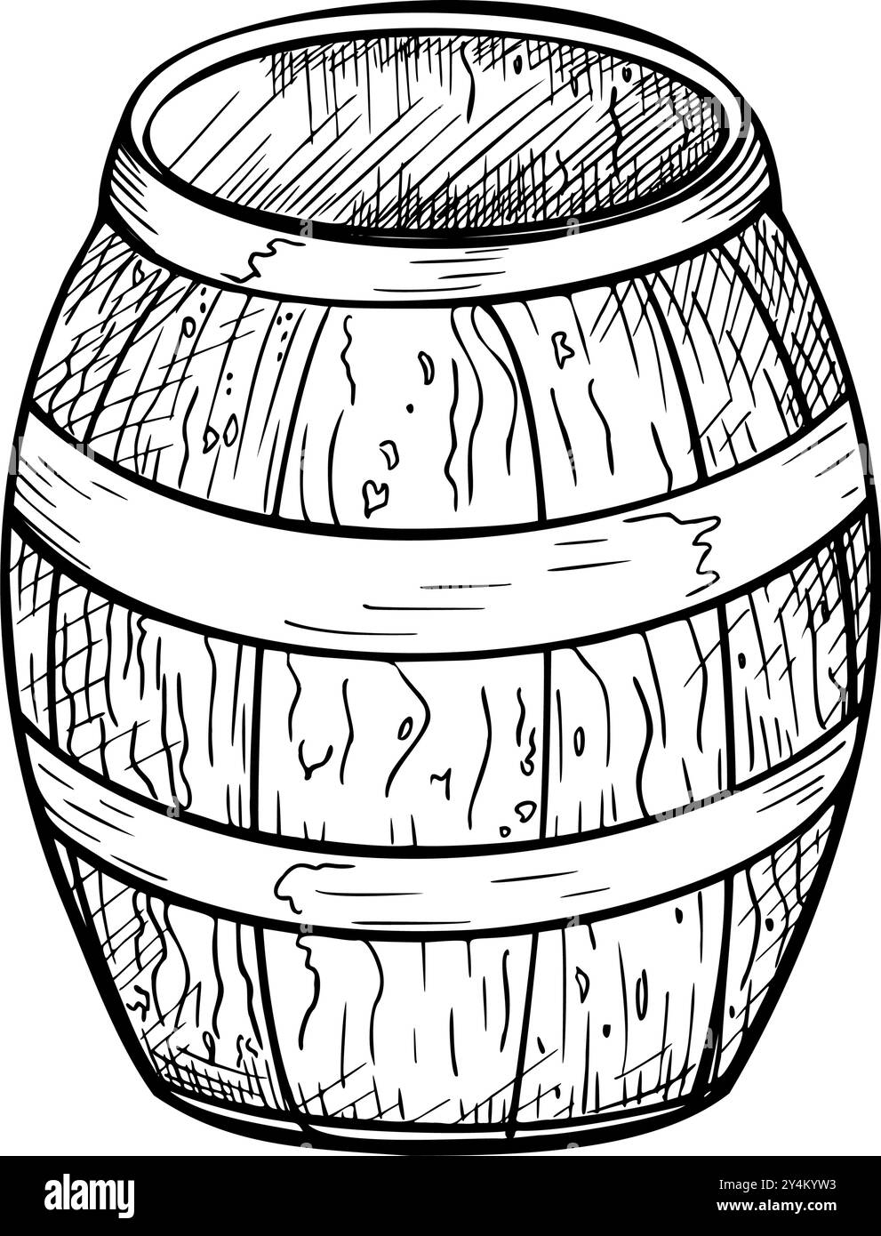 Wooden beer barrel hand drawn vector illustration isolated. cask black ...