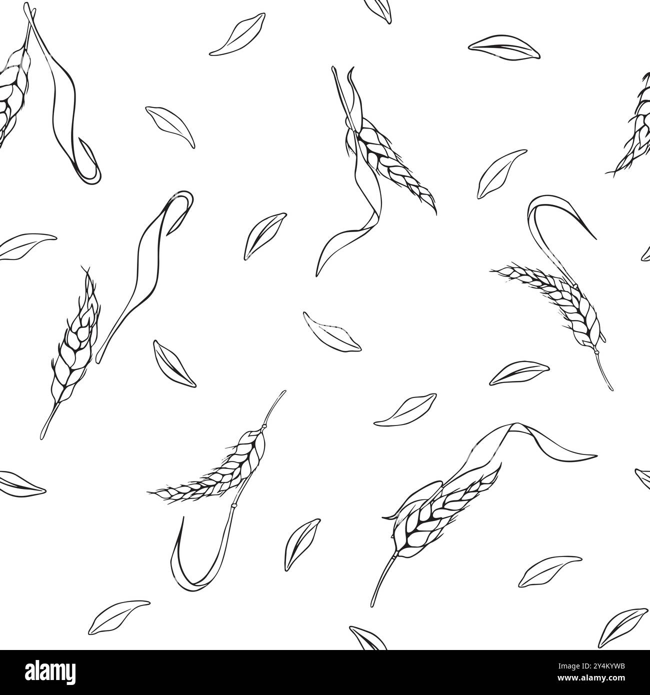 Wheat ear, barley monochrome vector seamless pattern isolated. Repeated ...
