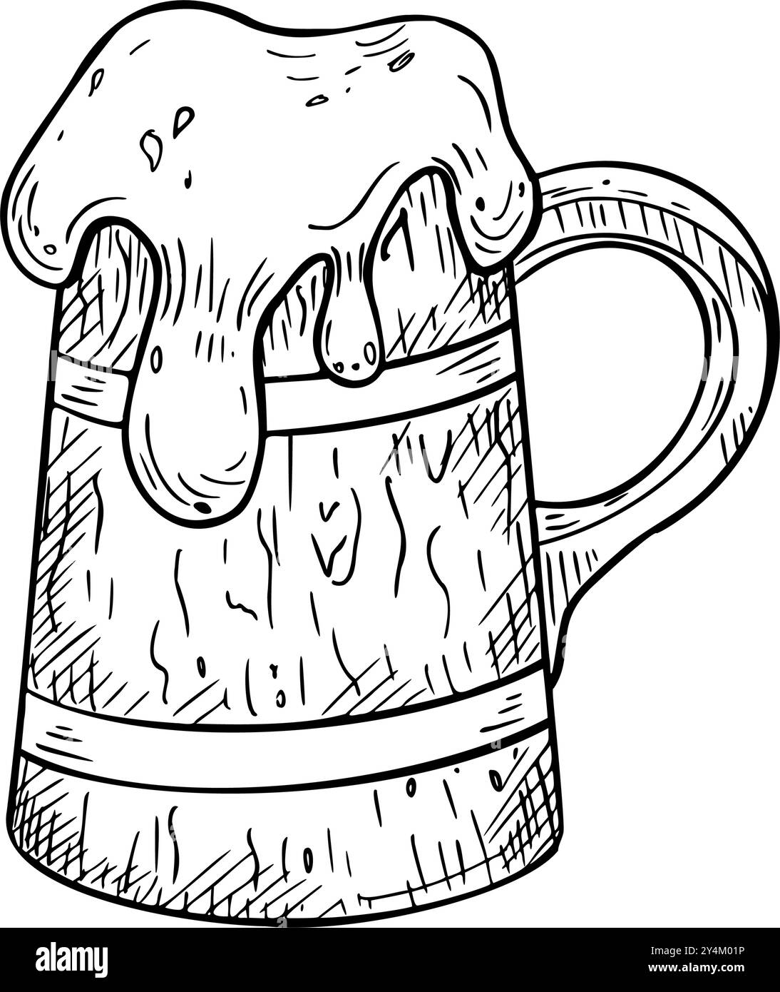 Tankard and foam black white graphic vector illustration isolated ...