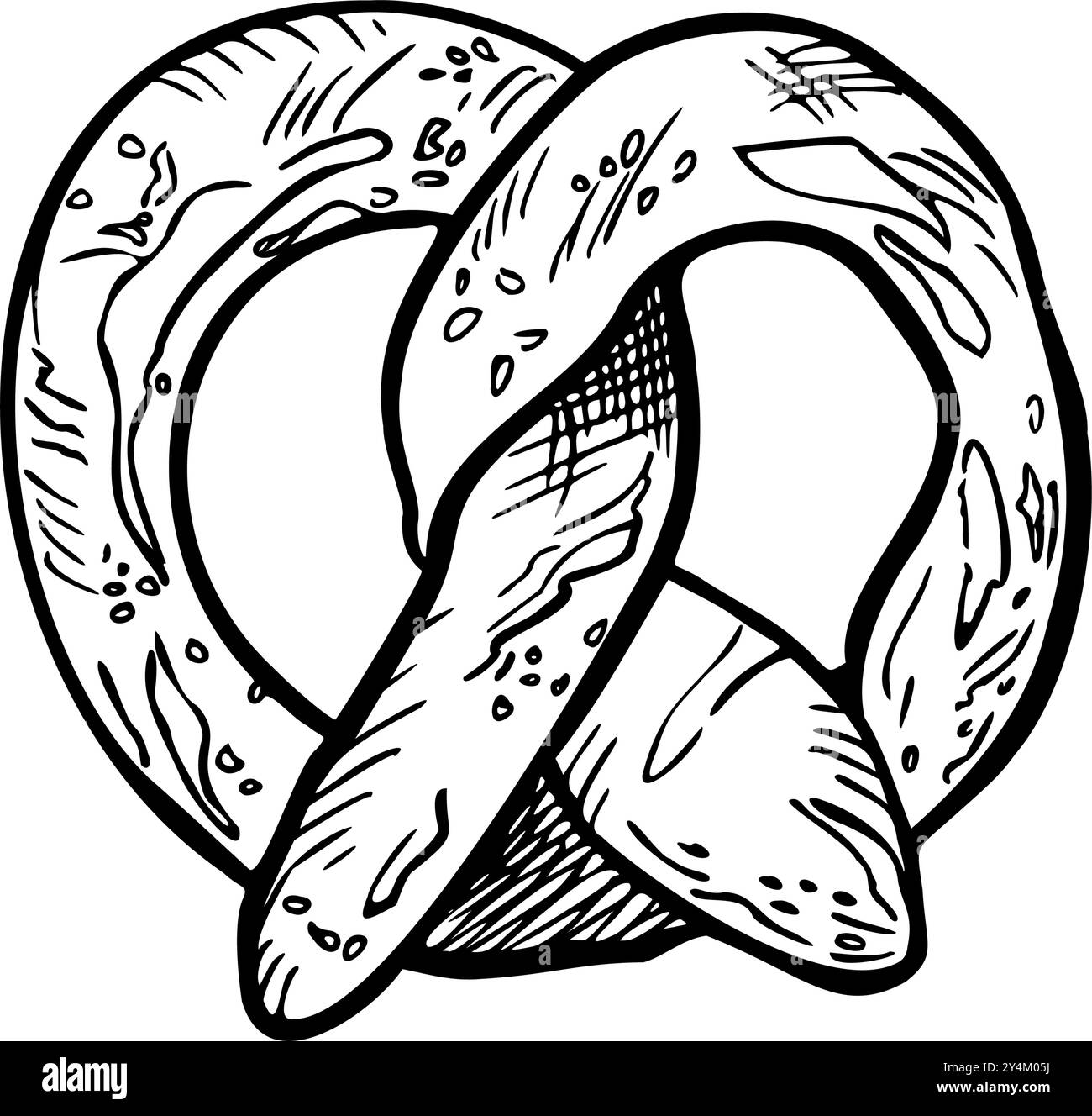 Pretzel black white graphic vector illustration isolated. German pastry ...