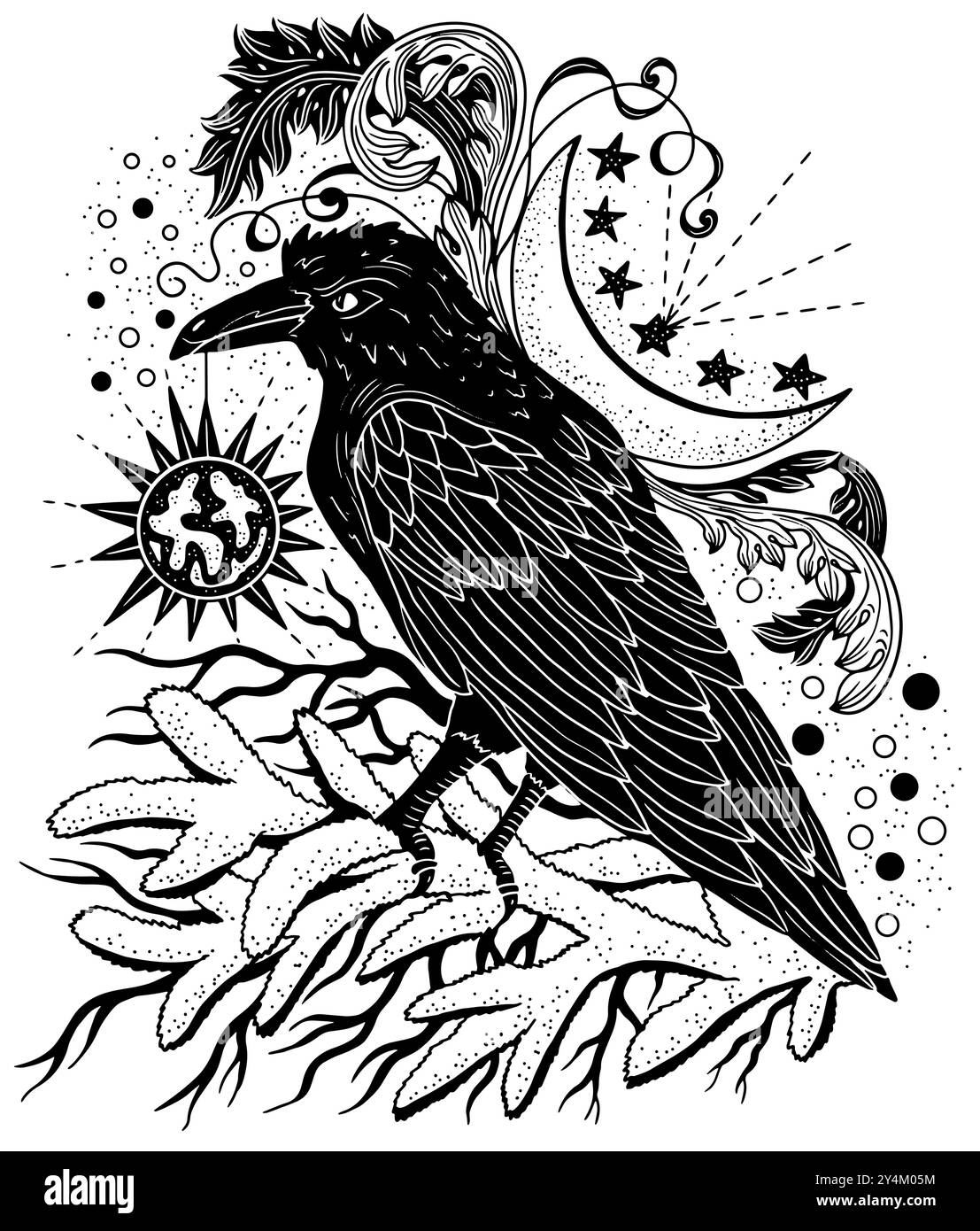 Crow and moon Stock Vector Images - Alamy