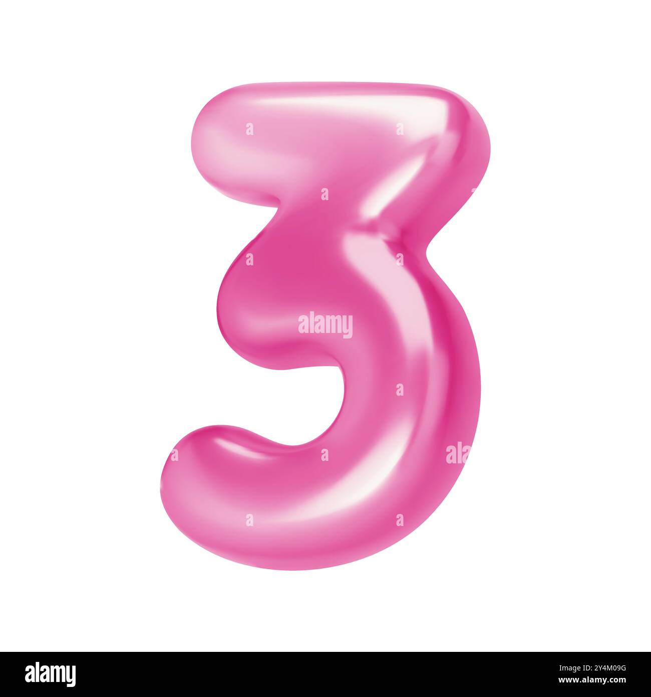Number pink 3. Foil and chrome balloon number three in 3d style ...