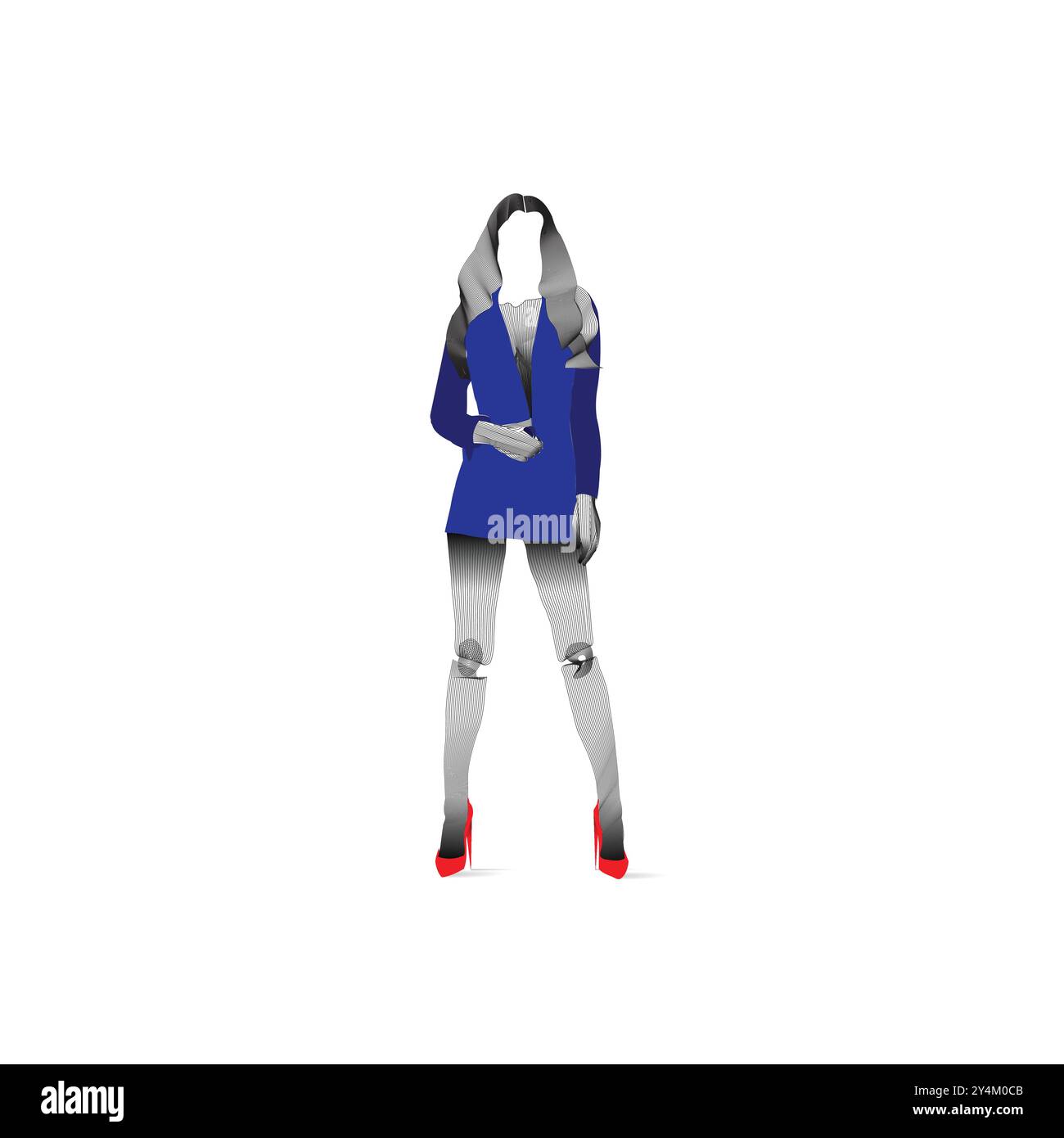 creative Vector line art illustration of women in blue dress and red ...