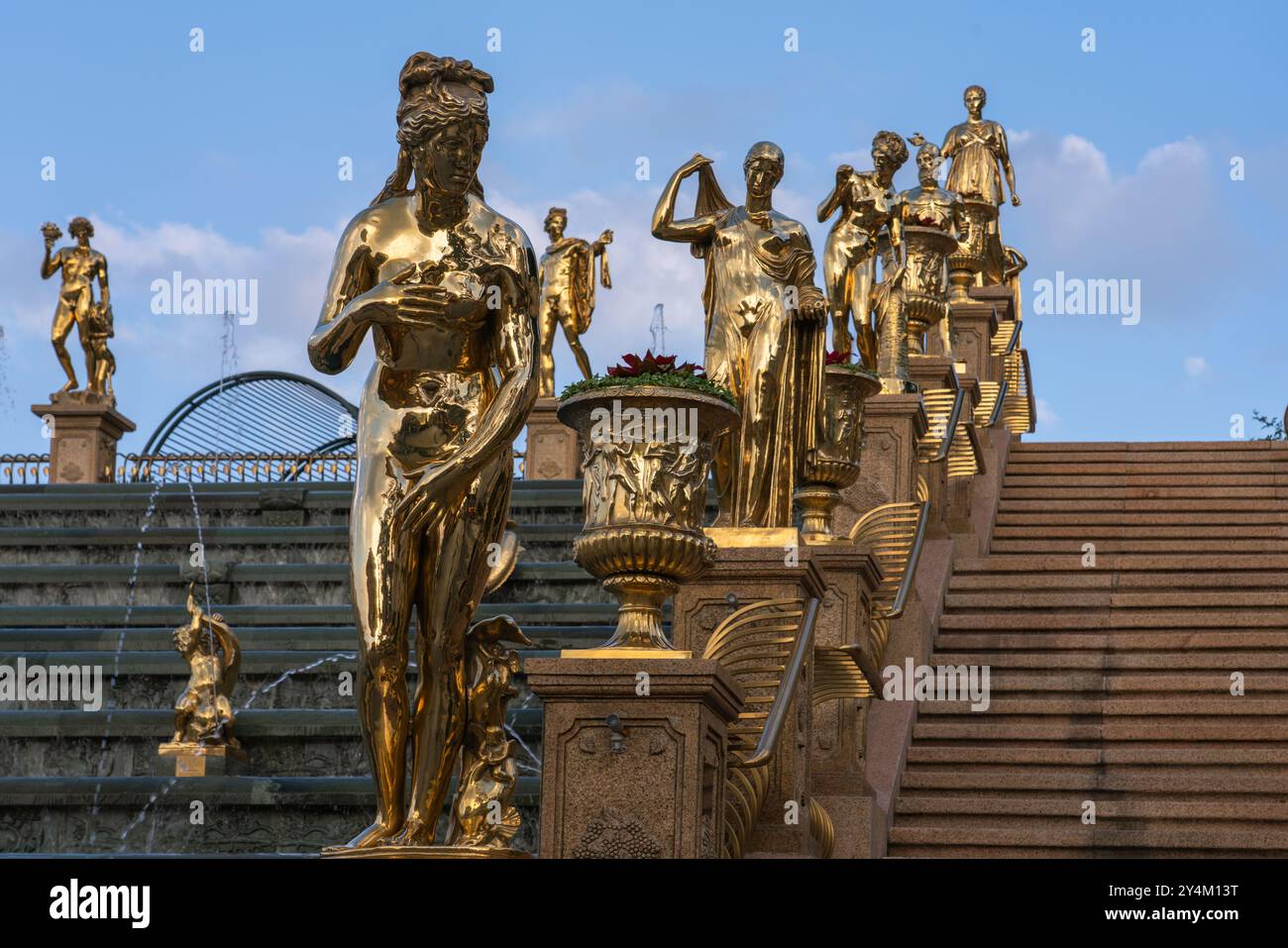 These are golden statues lining the stairs of the famous Ba Na hills ...