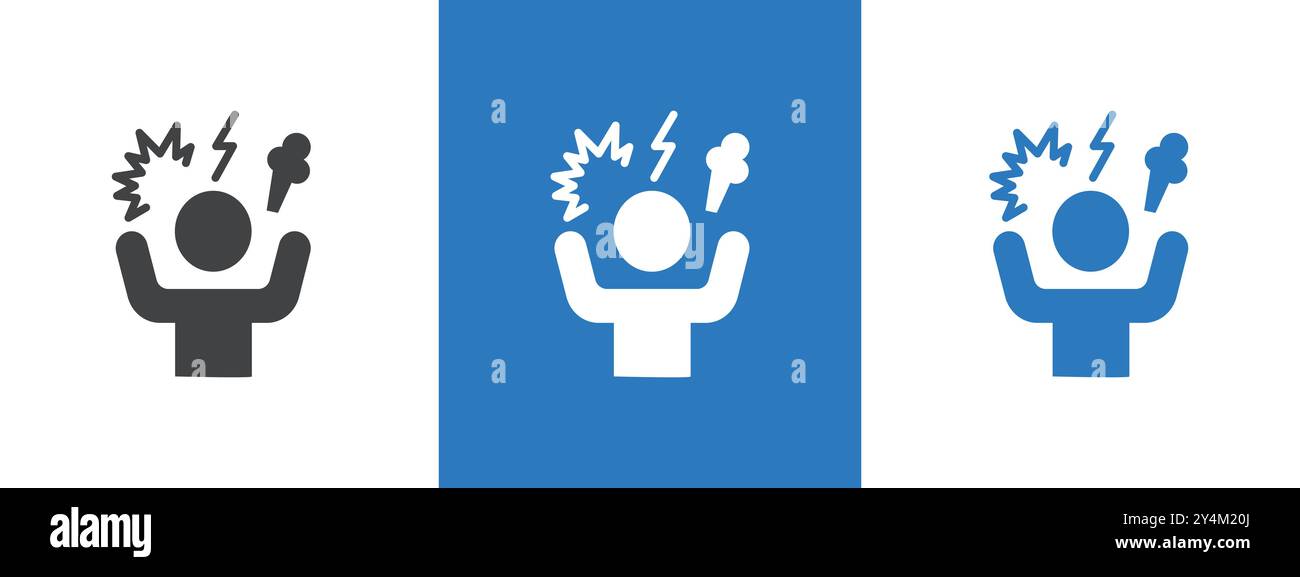 Angry person icon outline collection in black and on white background ...