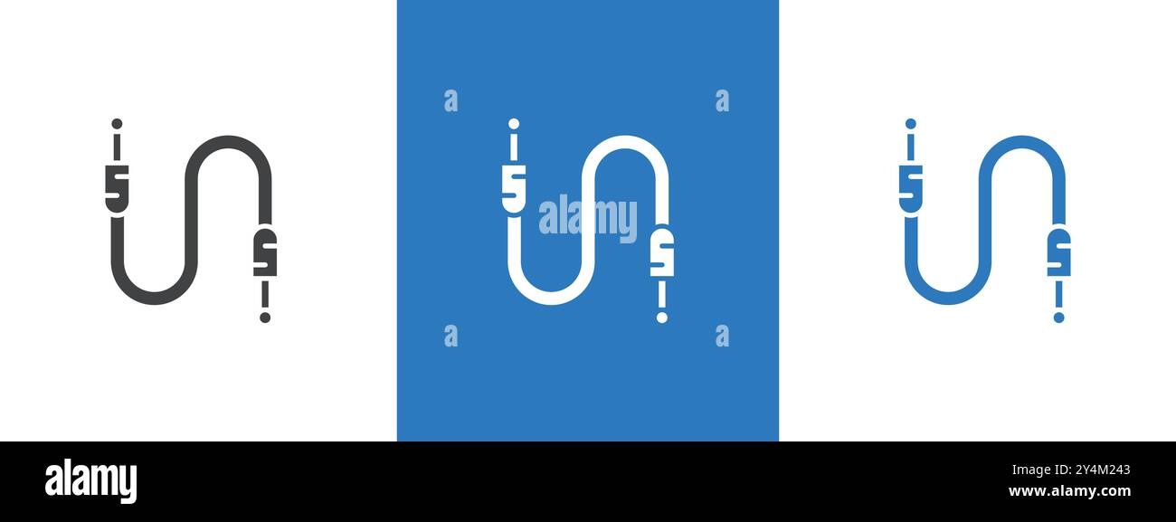 AUX cable icon outline collection in black and on white background ...