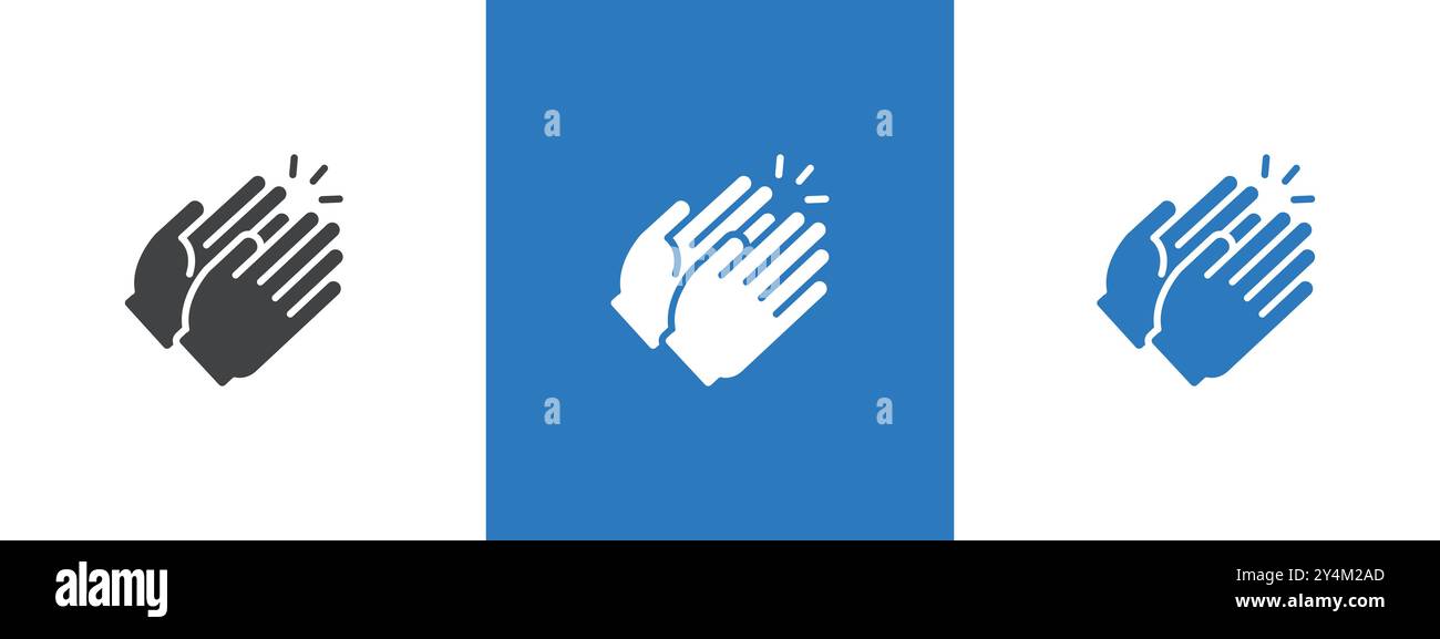 Clapping hand icon outline collection in black and on white background ...