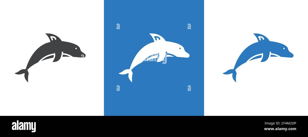 Dolphin icon outline collection in black and on white background Stock ...