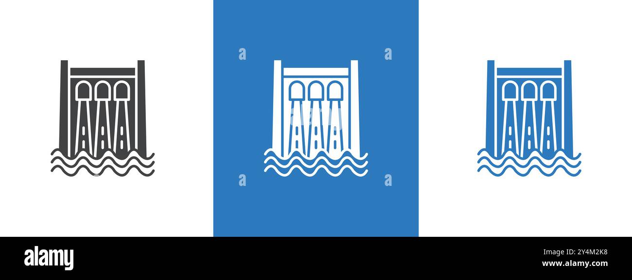 Hydroelectric dam icon outline collection in black and on white ...
