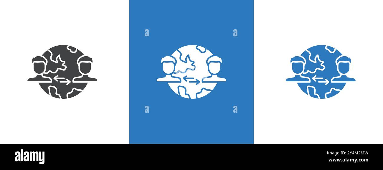 Globalization icon outline collection in black and on white background ...