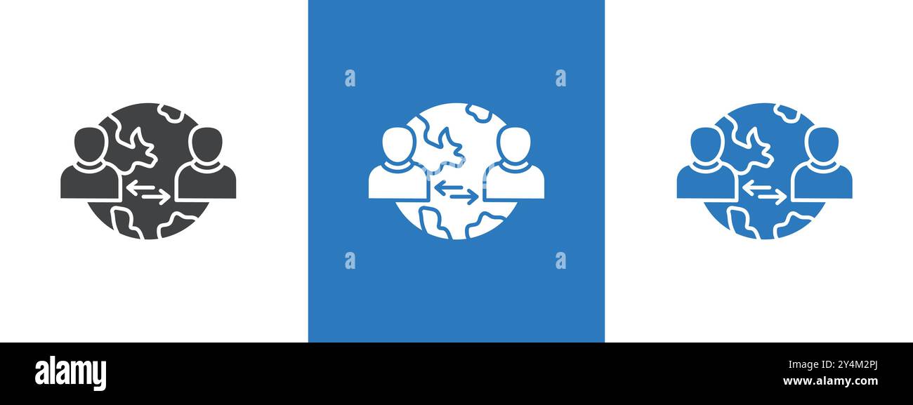 Globalization icon outline collection in black and on white background ...