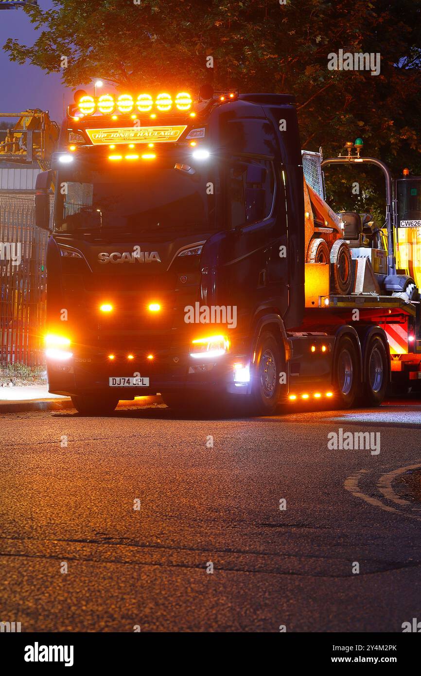 Scania 660s truck parked up while unloading at night in Leeds,West ...