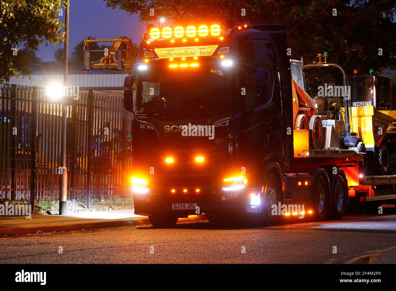 Scania 660s truck parked up while unloading at night in Leeds,West ...