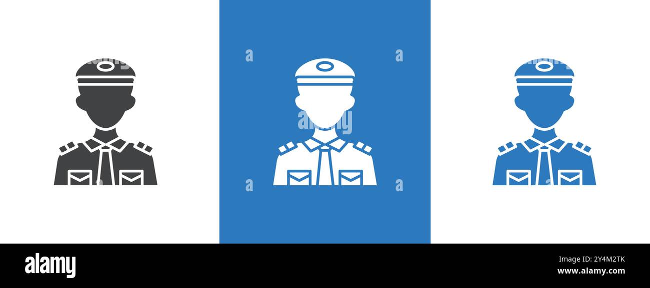 Male chief officer icon outline collection in black and on white ...