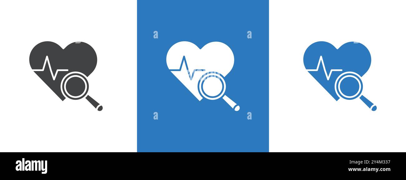 pulse heart check up icon outline collection in black and on white ...