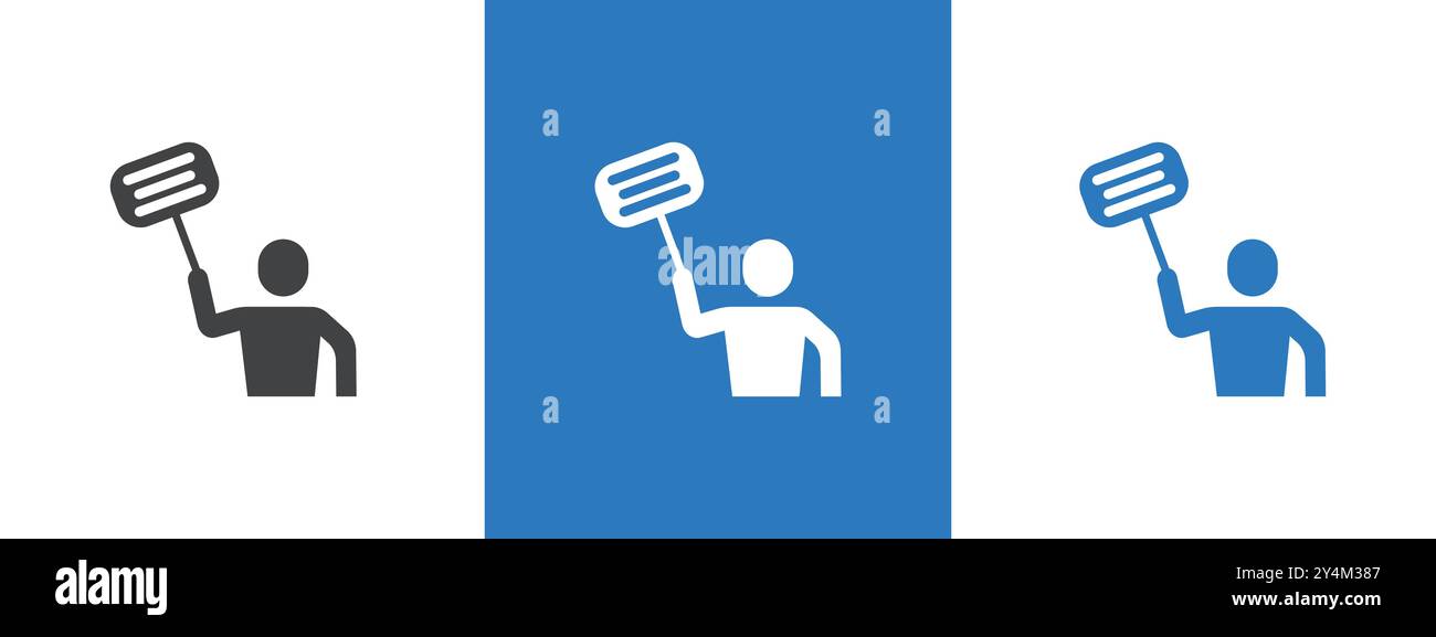 Protest banner in hand icon outline collection in black and on white ...