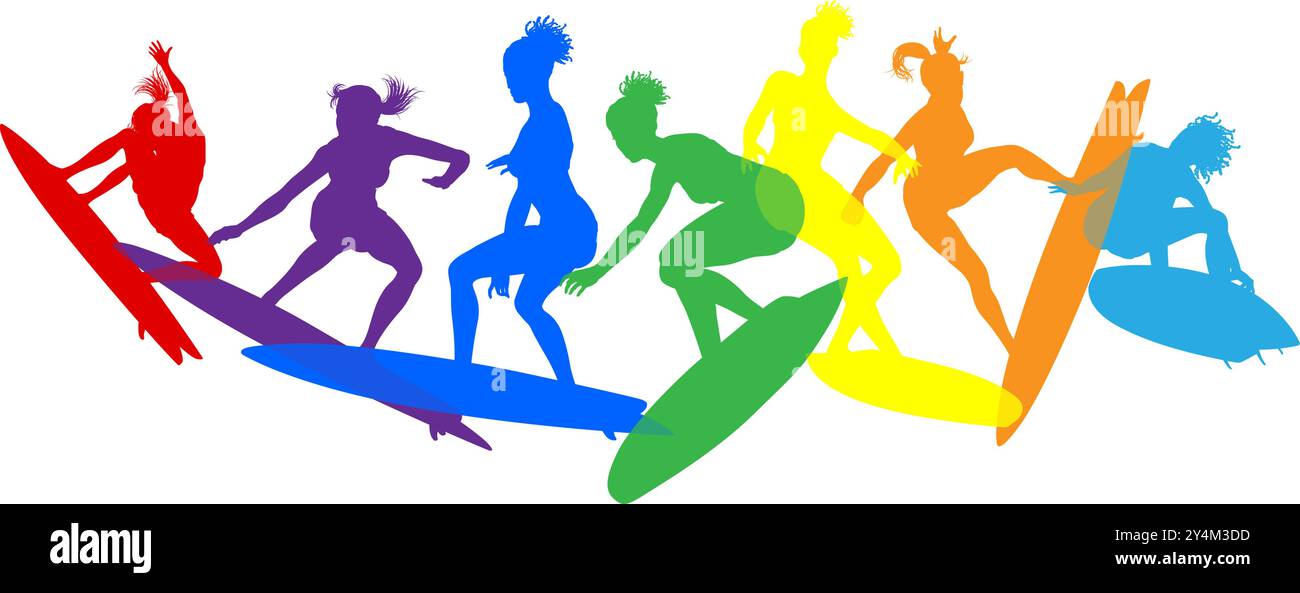 Surfer Surfboard Surfers Women Female Silhouettes Stock Vector Image ...