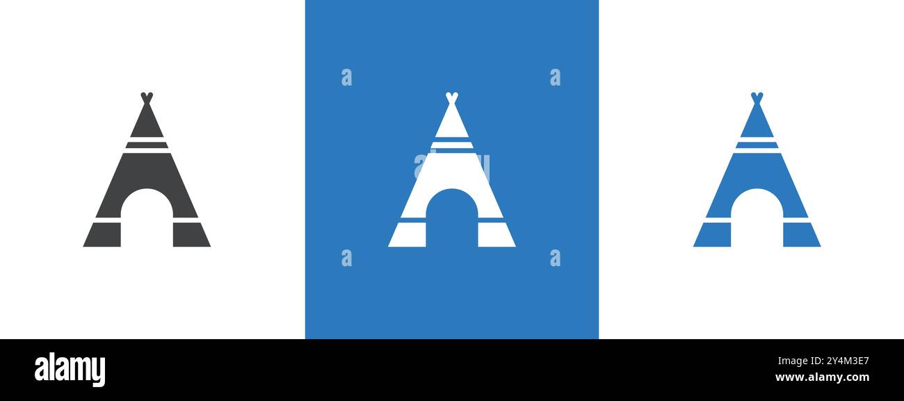 Teepee icon outline collection in black and on white background Stock ...