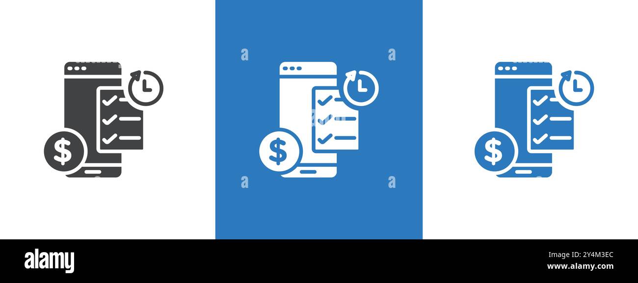 Transaction history icon outline collection in black and on white ...