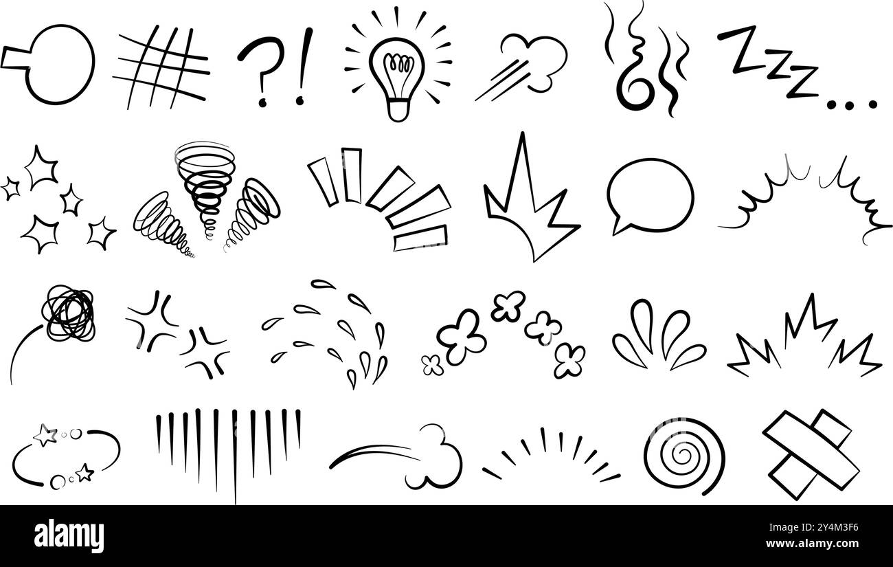 Manga or anime comic emoticon element graphic effects hand drawn doodle ...