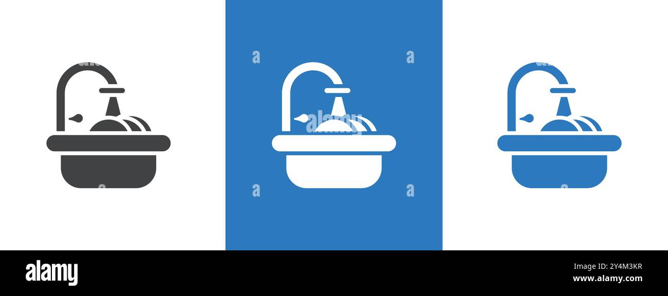 Washing plate icon outline collection in black and on white background ...
