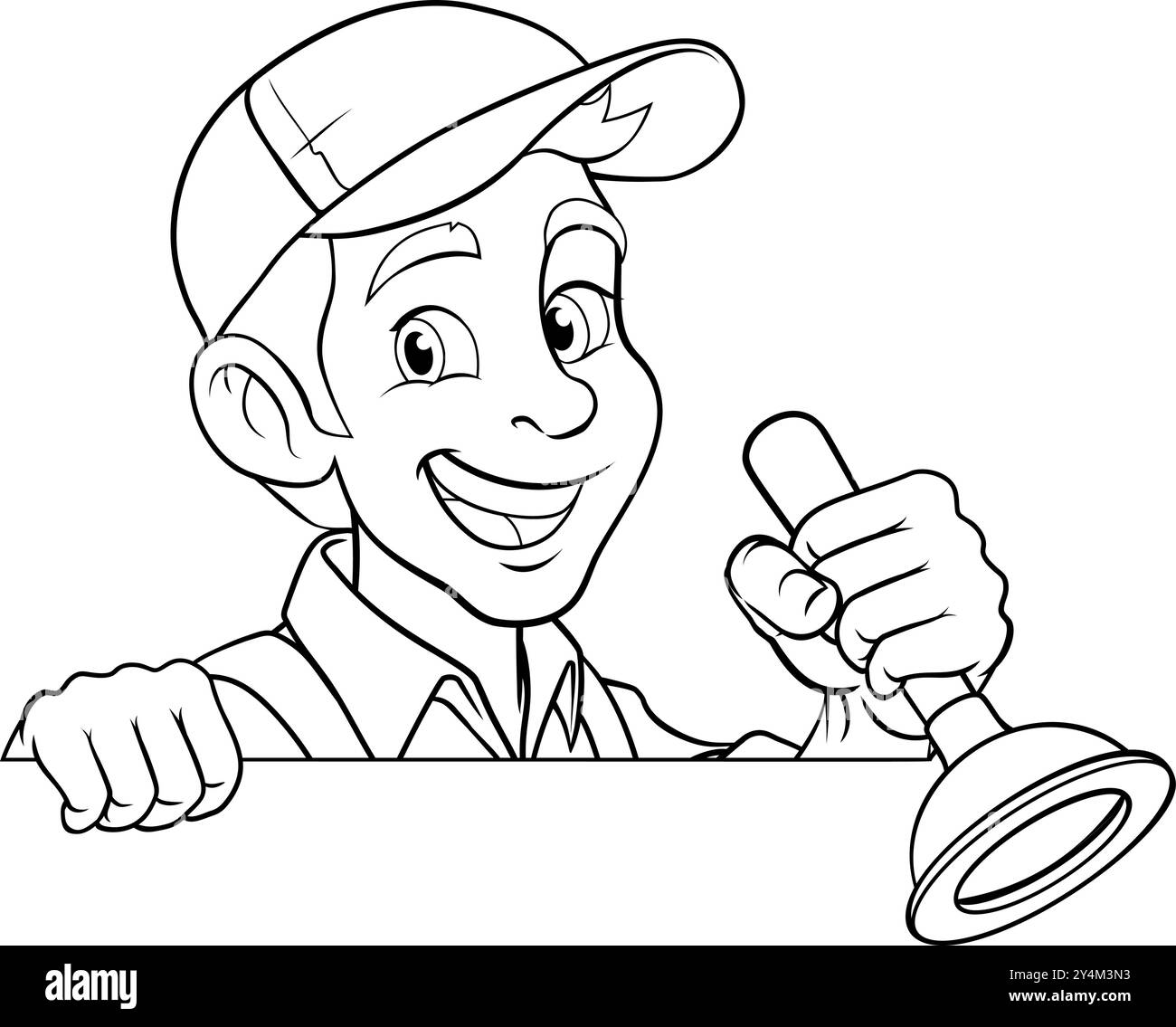 Plumber Plunger Tool Cartoon Plumbing Man Handyman Stock Vector Image ...