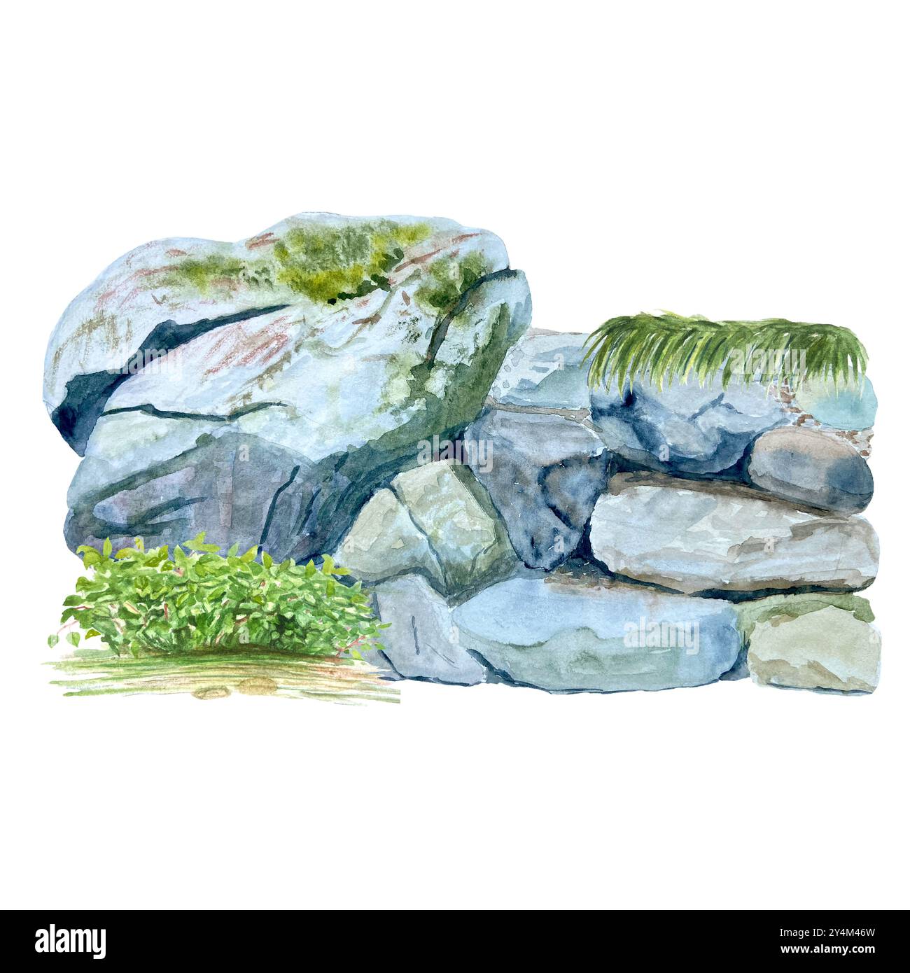 Rock formation with grass, river side landscape design element ...