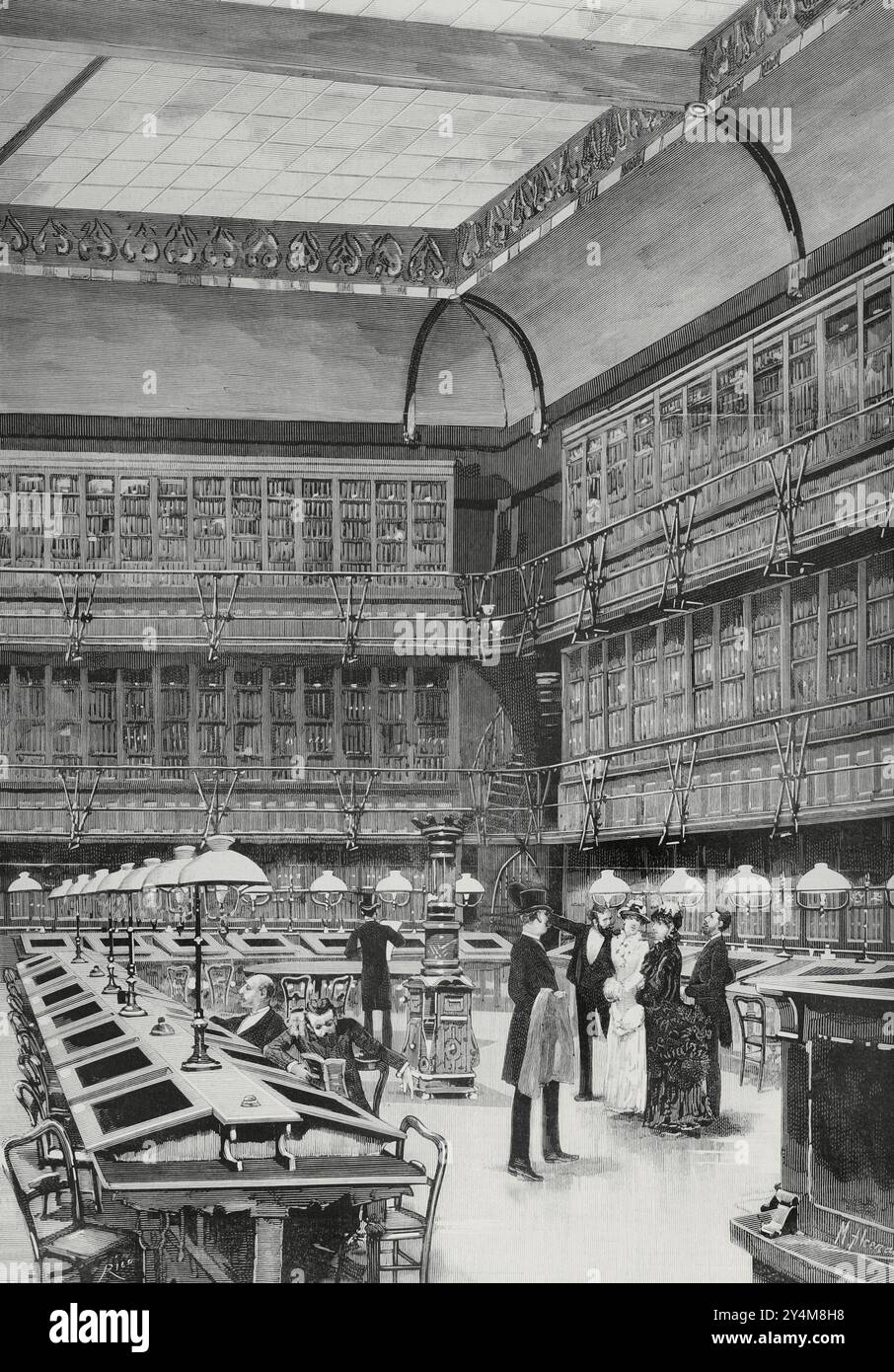 History of Spain. Ateneo de Madrid. Interior of the modernist building ...