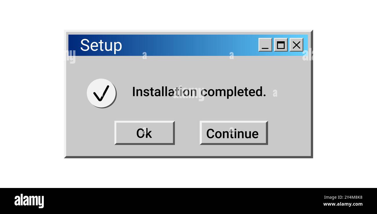 Old setup window wit blue color. Installation completed message Stock ...