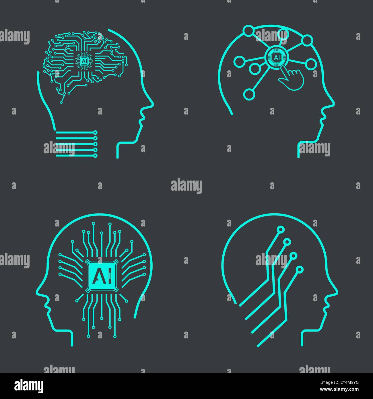 Artificial Intelligence Vector Line Icons Set. Face Recognition ...