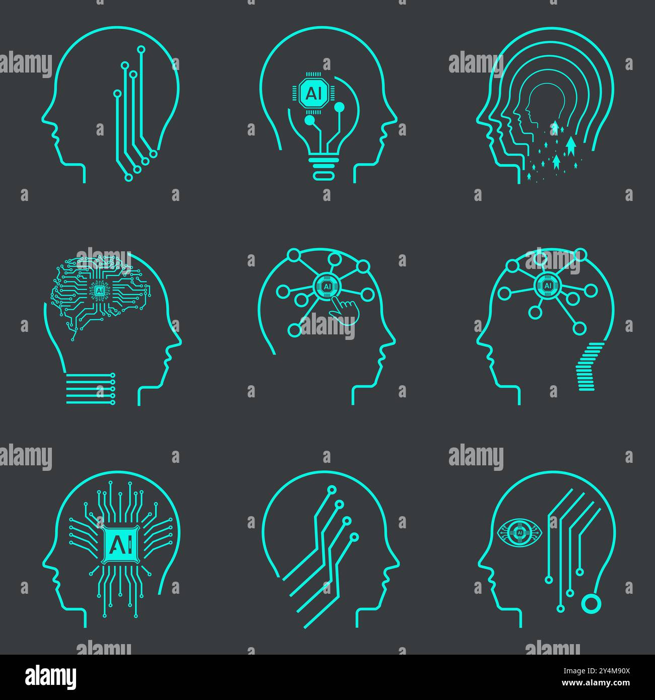 Artificial Intelligence Vector Line Icons Set. Face Recognition ...